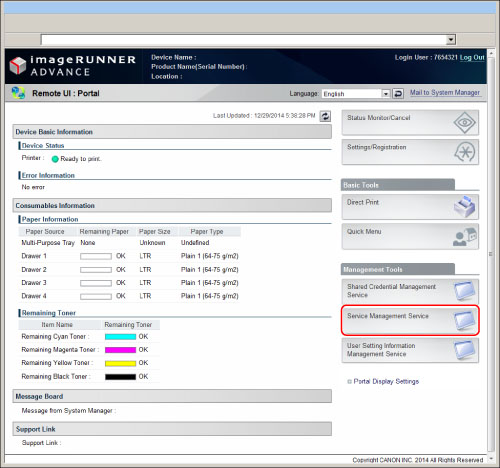Logging In from the Remote UI Portal - Canon imageRUNNER ADVANCE C350P ...